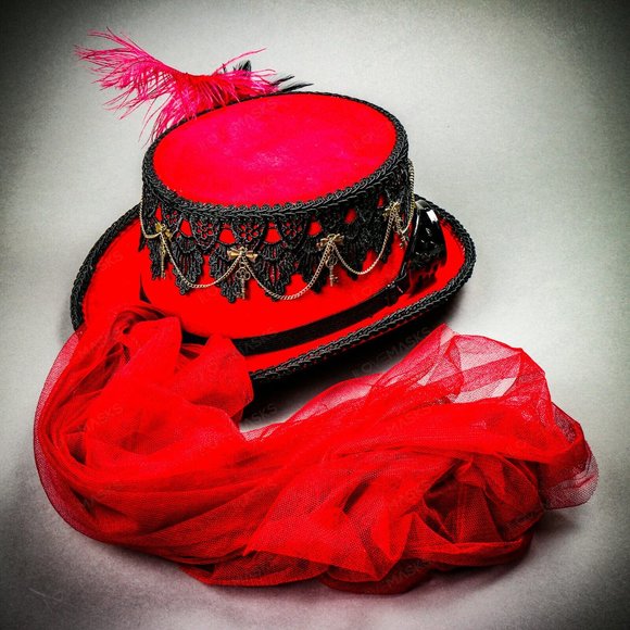 ILOVEMASKS | Accessories | Red Gothic Goggle Women Elegant Party Hat ...